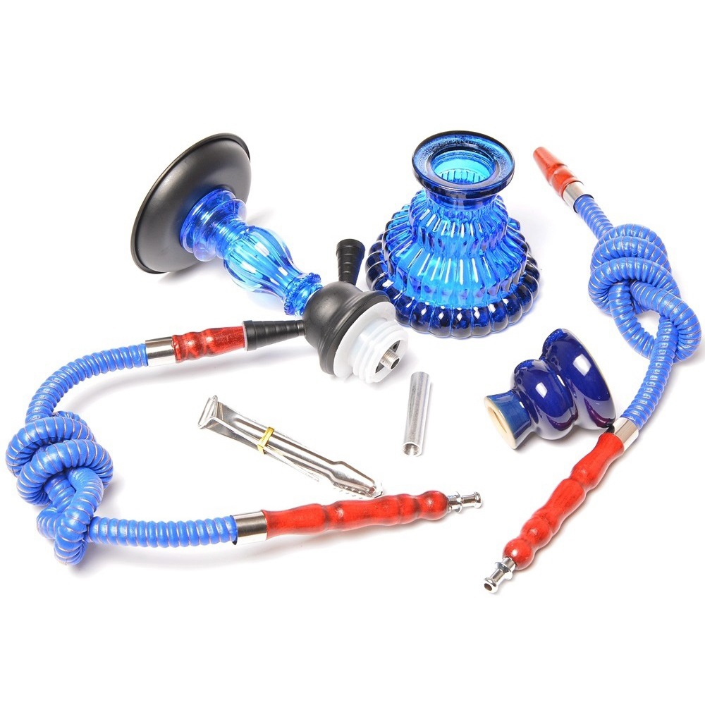 blue Glass Double Pipe Hookah Set – Weed Grinder